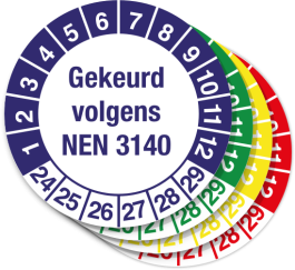 Keuringssticker 'gekeurd volgens nen 3140' bestellen | StickersNow.com