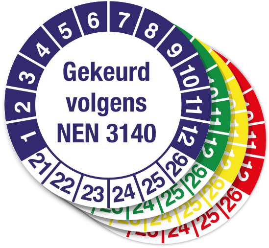 Keuringssticker 'gekeurd volgens nen 3140' bestellen | StickersNow.com